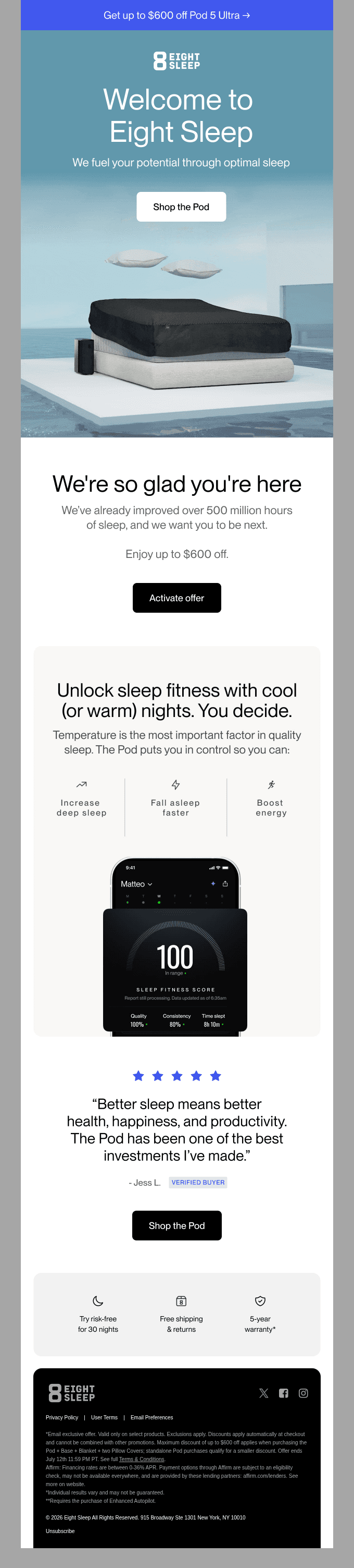Welcome to Eight Sleep* from Eight Sleep - Desktop Email View | Really ...