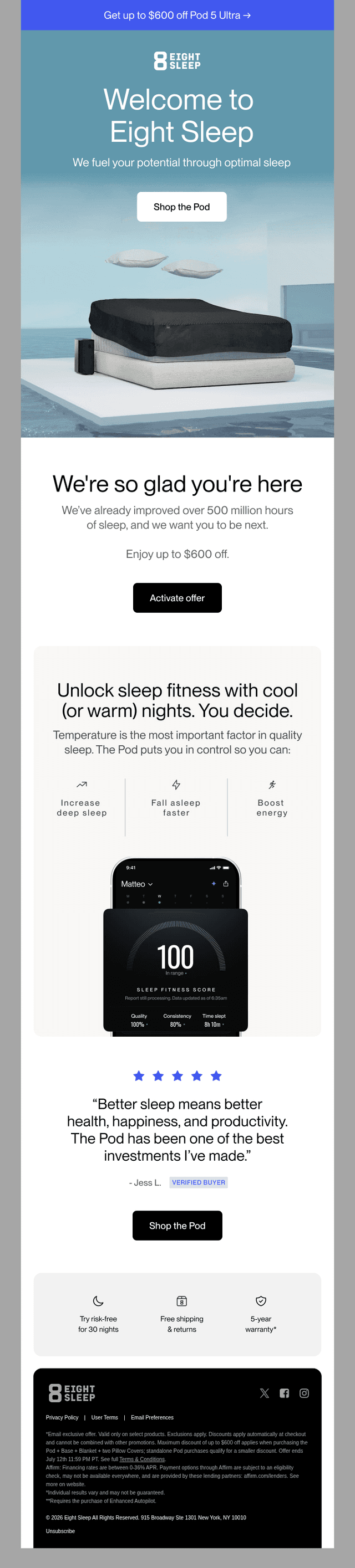Welcome to Eight Sleep* from Eight Sleep - Desktop Email View | Really ...